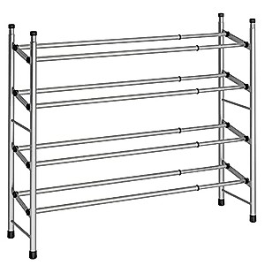 TZAMLI 4-Tier Free Standing Shoe Rack Metal Iron of Expandable and Adjustable Shoes Organizer, Stackable Shoe Shelf for Entryway Doorway, 24.41" x 8.66" x 25.98" (Silver Gray, 4-Tier)