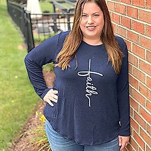 Plus Size Tops Women Faith Shirts Christian Inspirational Tshirt Long Sleeve Graphic Tees(A-02-a-blue,1X)