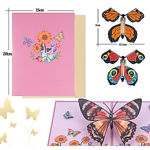 ilauke Pop Up Cards, 3D Butterfly Pop Up Cards, Greeting Cards with Magic Flying Butterfly&Envelopes, for Mothers Fathers Teachers Day Birthday Valentine's Anniversary Thank You Day
