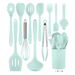 Kitchen Utensils Set-12 Pieces Silicone Cooking Utensils Set (Dishwasher Safe) 392°F Heat Resistant Spatula Set,Kitchen Utensil Set for Nonstick Cookware,Best Kitchen Tools with Holder