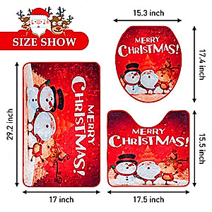 Dinaso 3 Pcs Merry Christmas Bathroom Decorations Set Snowman Christmas Bathroom Rugs Non-Slip Toilet Seat Cover and Bath Mats Xmas Santa Reindeer Snowmen Bathroom Decor (Red)