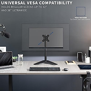 VIVO Single Monitor Desk Stand, Holds Screens up to 32 inch Regular and 38 inch Ultrawide, Freestanding VESA Steel Mount Base, Adjustable Height, Tilt, Swivel, Rotation, Black, STAND-V001H
