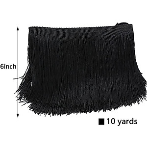 10 Yards Sewing Fringe Trim, BetterJonny 6inch Tassel Fringe Trim for Sewing Long Chainette Fringe Tassel Trim DIY Crafts and More Other Sewing Projects for Wedding, Party Decorations (Black)