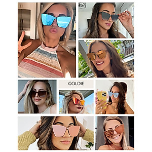 DIFF Goldie Oversized Rimless Cat Eye Sunglasses for Women UV400 Protection, Apricot Crystal + Peach Mirror