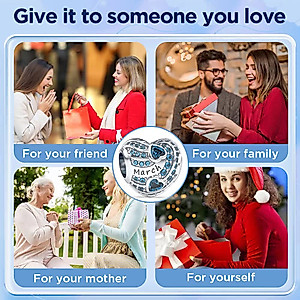 EHEG March Birthstone Charms Love Heart Openwork Bead Charm for Bracelets and Necklaces 925 Sterling Silver with 5A Cubic Zirconia,Jewelry Christmas Gifts Women 003