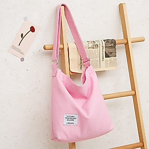 Covelin Women's Retro Large Size Canvas Shoulder Bag Hobo Crossbody Handbag Casual Tote Pink