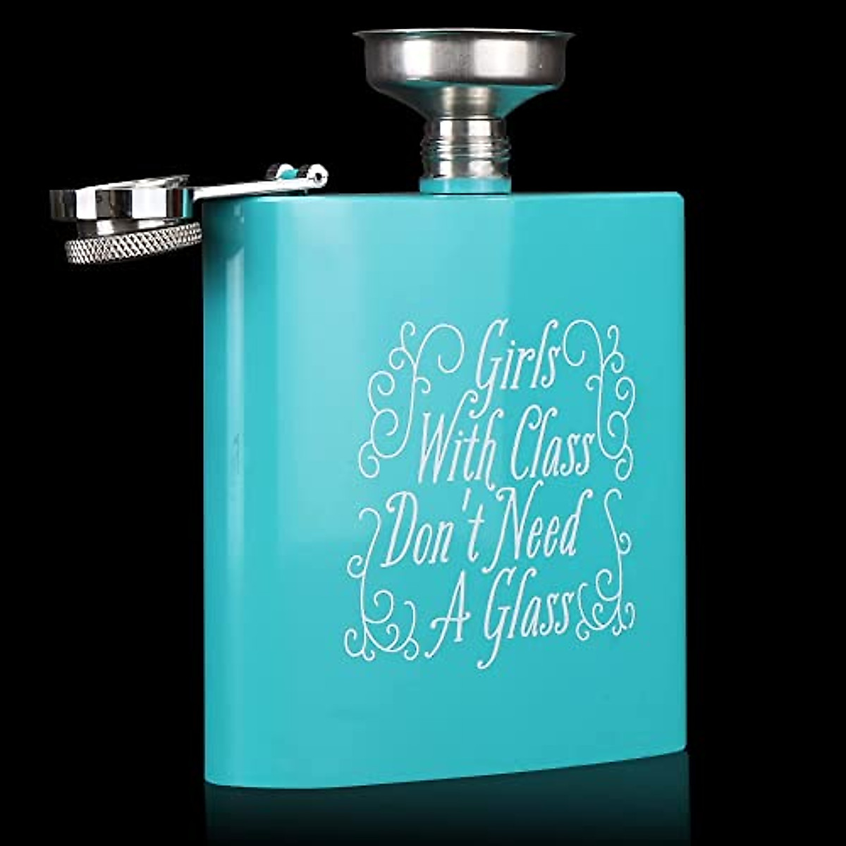 Liquor Flask Matte Funny Leakproof - Premium Stainless Steel Hip Flask (Blue 6oz girls with class)