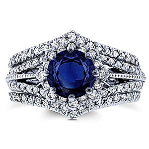 Kobelli Blue Sapphire and Diamond Star Halo Bridal Set 1 7/8 CTW 14k White Gold (3 Piece Set), Size 8.5, White Gold