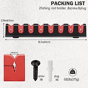 THKFISH Fishing Rod Rack Store 8 Fishing Rod Holders Rod RackWall Mount Horizontal Fishing Pole Holders for Garage Room, Boats Store 8 Fishing Rod Combos,1pair grey
