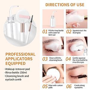 Eyelash Extension Cleanser, Brelyee Lash shampoo 60ml + Brushes + Bottle + Pads, Eyelash Wash for Extensions, Lash Cleanser,Lash Bath Lash Wash Soap Foam for Professional & Self Use
