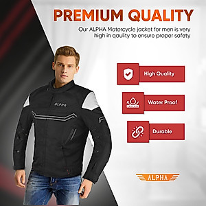 Motorcycle Jacket For Men Enduro Dualsport Riding High Visibility Dirtbike Ce Armor Waterproof All Season (BLACK, MEDIUM)