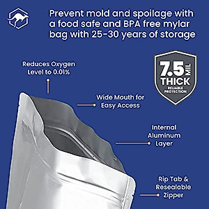 Wallaby MRE Mylar Bag Bundle - 30x (7.5 Mil - 6.5" x 8.5’’) Stand-Up Zipper Pouches, 30x 400cc Oxygen Absorbers - Heat Sealable & Withstand Boiling Water - Long-Term Food Storage Solutions - Silver