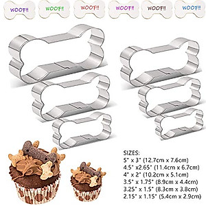6 Pieces Dog Bone Cookie Cutters, Bone Shape Cookie Cutters set Stainless Steel Biscuit Mold for Dog Cat Homemade Treats 5", 4.5", 3.5", 3.25", 2.15"