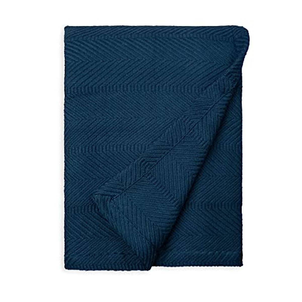 Cotton Throw Blanket for Couch, 60x50 in, Woven Warm and Soft Lightweight Blue Throw, Herringbone Weave Boho Farmhouse