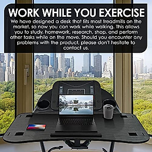 Treadmill Desk Attachment 15.95” x 40.75 “ x 1.77” Wider for Laptop/iPad/Tablet/Book Holder, Workstation for Treadmills, Up to 35 lbs Weight Capacity with 8Pcs of Adjustable Straps 10” & 15” Long