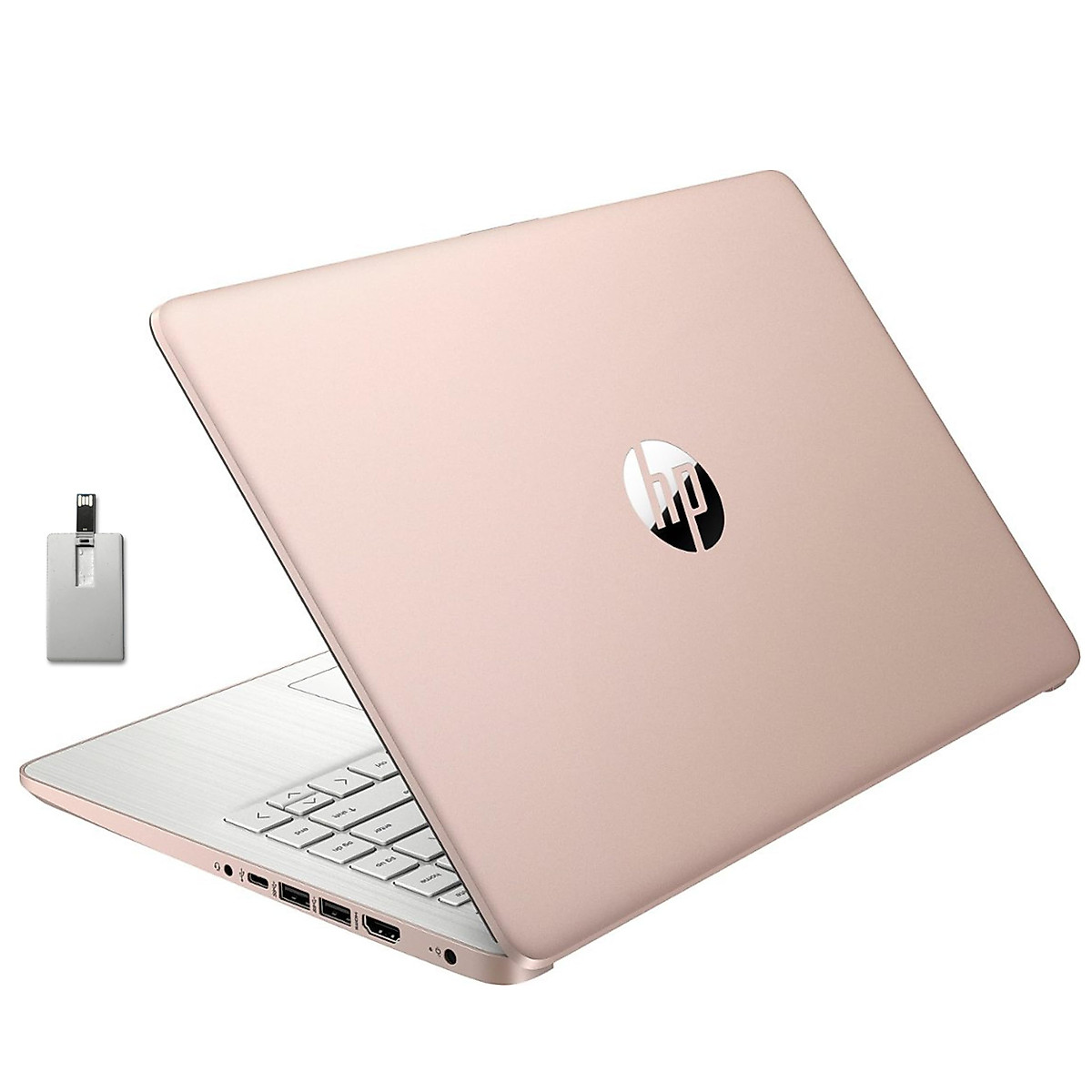 HP Premium Stream 14" HD BrightView Laptop, Intel Celeron N4120, 16GB RAM, 64GB eMMC Storage, UHD Graphics, HD Webcam, 1 Year Office 365, Bluetooth, WiFi, HDMI, Win 11s, Gold, 32GB Hotface USB Card