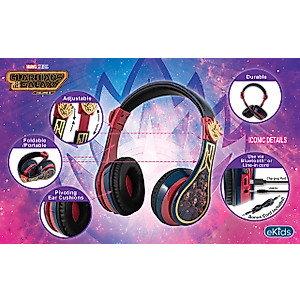 eKids Guardians of The Galaxy Kids Bluetooth Headphones, Wireless Headphones with Microphone Includes Aux Cord, Volume Reduced Kids Foldable Headphones for School, Home, or Travel