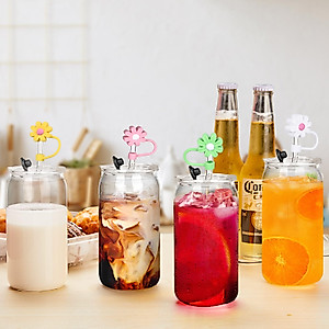 Cobeda Glass Cups with Lids and Straws 4pcs Set, Iced Coffee Cups with Lids and Straw Cover, Cleaning Brush, Cup Brush, 16oz Glass Tumbler with Straw and Lid