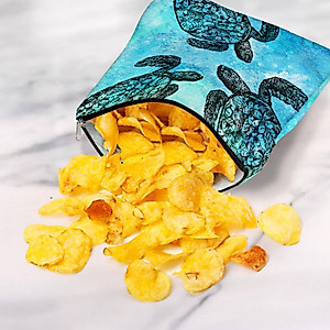 WIRESTER Reusable Sandwich Snack Bag 7 x 7 Inch, Food-Safe Storage Pouch Zipper Bag, Compact Snack Bag for Picnic Work Travel Office - Ocean Sea Turtles
