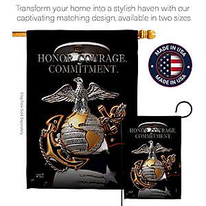 Honor Courage Commitment Garden Flag - Armed Forces Marine Corps USMC Semper Fi United State American Military Veteran Retire Official - House Banner Small Yard Gift Double-Sided 13 X 18.5