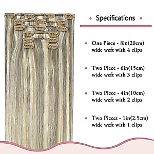 HUAYI Blonde Clip In Hair Extensions - Ash Blonde Mixed Bleach Blonde 70g 15 Inch, Real Human Hair Extensions for Women, Premium Quality Hair Extensions Real Human Hair for a Natural Look