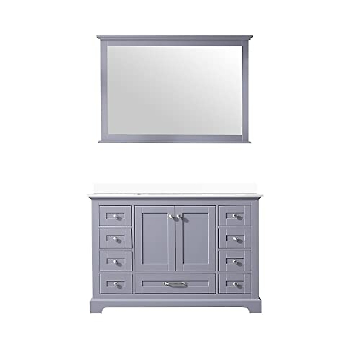Lexora Dukes 48 in. W x 22 in. D Dark Grey Single Bath Vanity, White Quartz Top, White Square Sink, and 46 in. Mirror