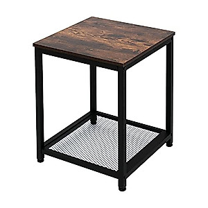 AZL1 Life Concept Industrial End 2-Tier Side Table with Storage Shelf Sturdy Easy Assembly Wood Look Accent Furniture with Metal Frame