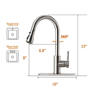 RULIA Kitchen Faucet, Kitchen Sink Faucet, Sink Faucet, Pull-Down Kitchen Faucets, Free Water Filter Included, Brushed Nickel, Stainless Steel, PB1020