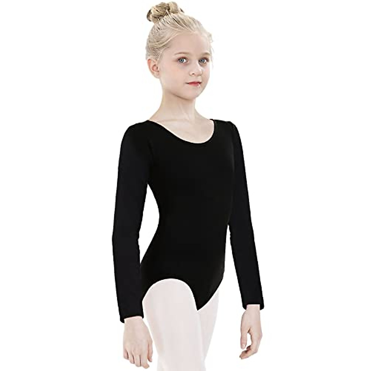 tanzdunsje Girls Dance Leotard Long Sleeve Black Ballet Leotard Crisscross Straps Back Dance Top Gymnastics for Girl Toddler Women (Black, 130)