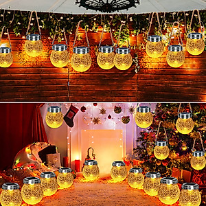 Yipetor 2 Pack Hanging Outdoor Solar Lights - Hanging Night Lights Gifts, Garden Decorations Crackle Glass Globe for Holiday, Yard, Garden, Patio and Lawn Landscape