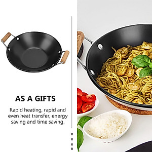 PRETYZOOM Flat Bottom Wok 30cm Carbon Wok Canton Style Frying Pan with Double Handle Multipurpose Cooking Pot