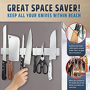 Premium Magnetic Knife Holder for Refrigerator that Doesn't Slide – 17 Inch Professional Double Sided Knife Strip for Fridge - Knife Rack/Knife Bar With Powerful Magnetic Pull Force (Upgraded Version)