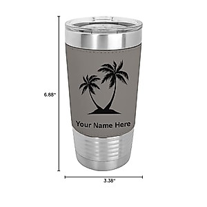 LaserGram 20oz Vacuum Insulated Tumbler Mug, Palm Trees, Personalized Engraving Included (Faux Leather, Gray)