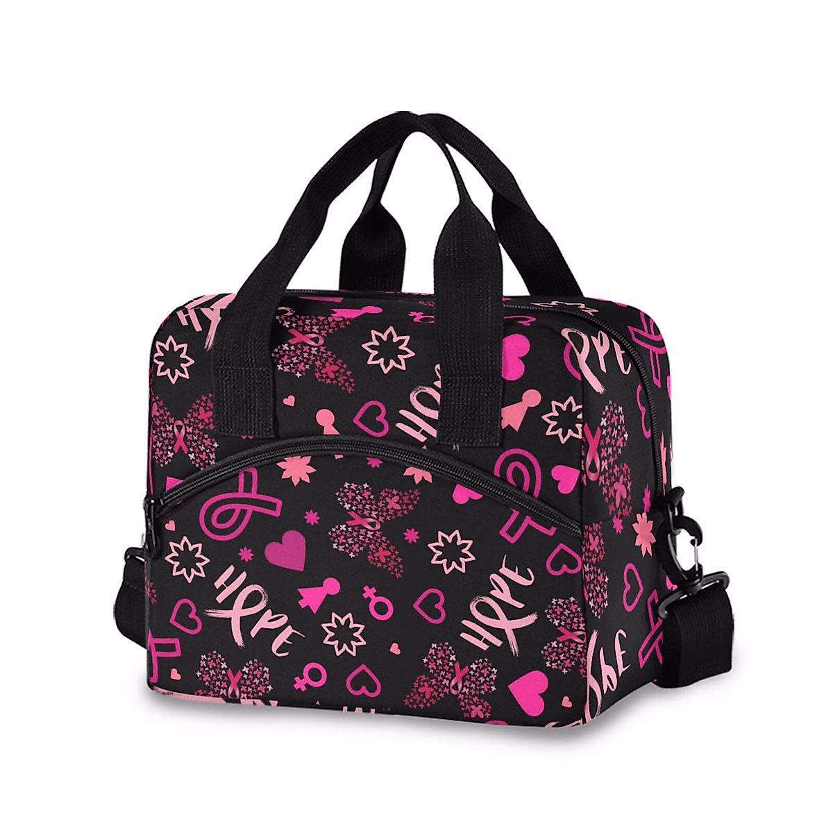 Breast Cancer Awareness Butterfly Lunch Bags for Women Men, Reusable Insulated Lunch Box, Adjustable Shoulder Straps Tote Lunch Bag for Work Picnic School