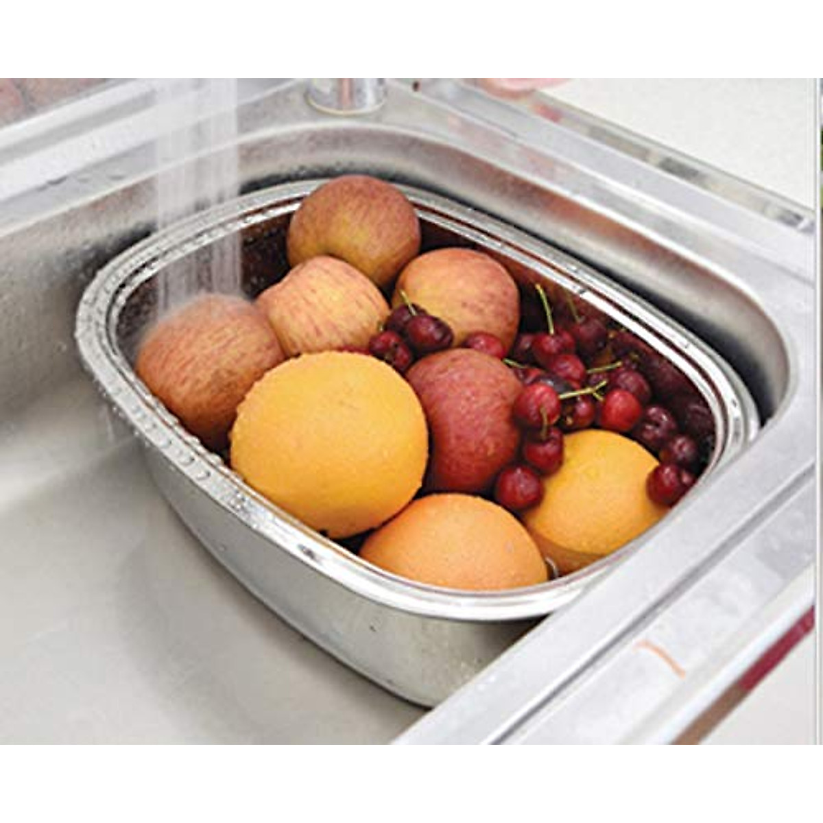 Characin Stainless Steel Dishpan Basin Dish Washing Bowl Bucket Basket Portable Tub Rack (Rounded Rectangle)