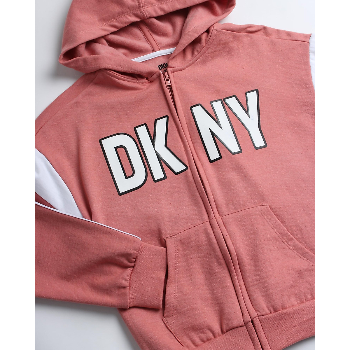 DKNY Girls’ Jogger Set – 2 Piece Hoodie and Sweatpants Kids Clothing Set (Size: 4-12), Size 14-16, Black/Rosette