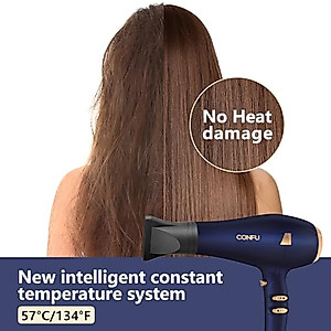 CONFU Hair Dryer, 1875W Professional Salon Blow Dryer, with Diffuser and Concentrator Nozzles Negative Ionic Hair Blow Dryer 2 Speed 3 Heat Quick Drying Suitable for Hairdressers Family Styling