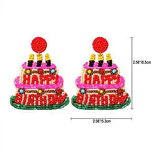 Boderier Beaded Birthday Cake Earrings Statement Colorful Happy Birthday Cake Beaded Earrings Birthday Gift for Women Red