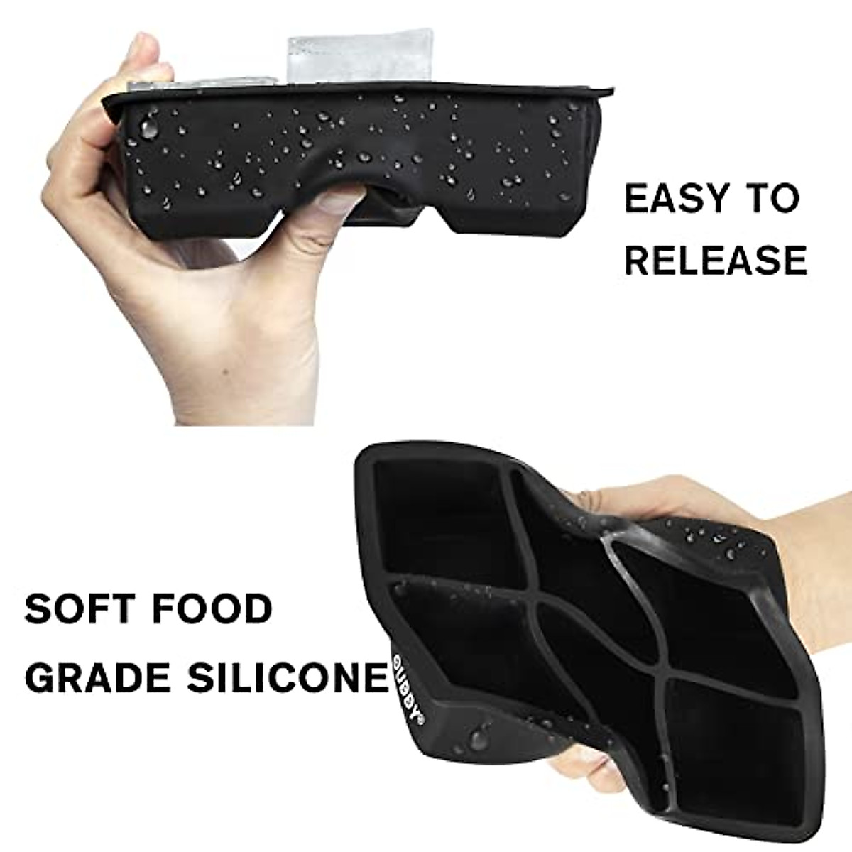 2 Pack Large Ice Cube Tray, Silicone Ice Cube Tray with Lid 6 Cavities Reusable & Flexible Designed BPA Free 2 Inch Ice Cube Mold Maker for Whiskey, Cocktail, Juice (Black)