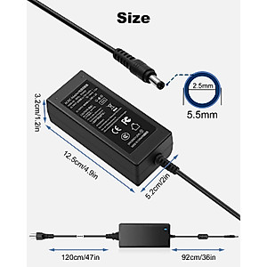 24V 2A DC Power Supply Adapter 24 Volt AC Adapter 100-240V 50-60Hz AC to DC 24V 2A Power Adapter Cord, 24V DC Power Supply 2A Adapter with 5.5mm x 2.5mm DC Outlet Plug & 1 Tip