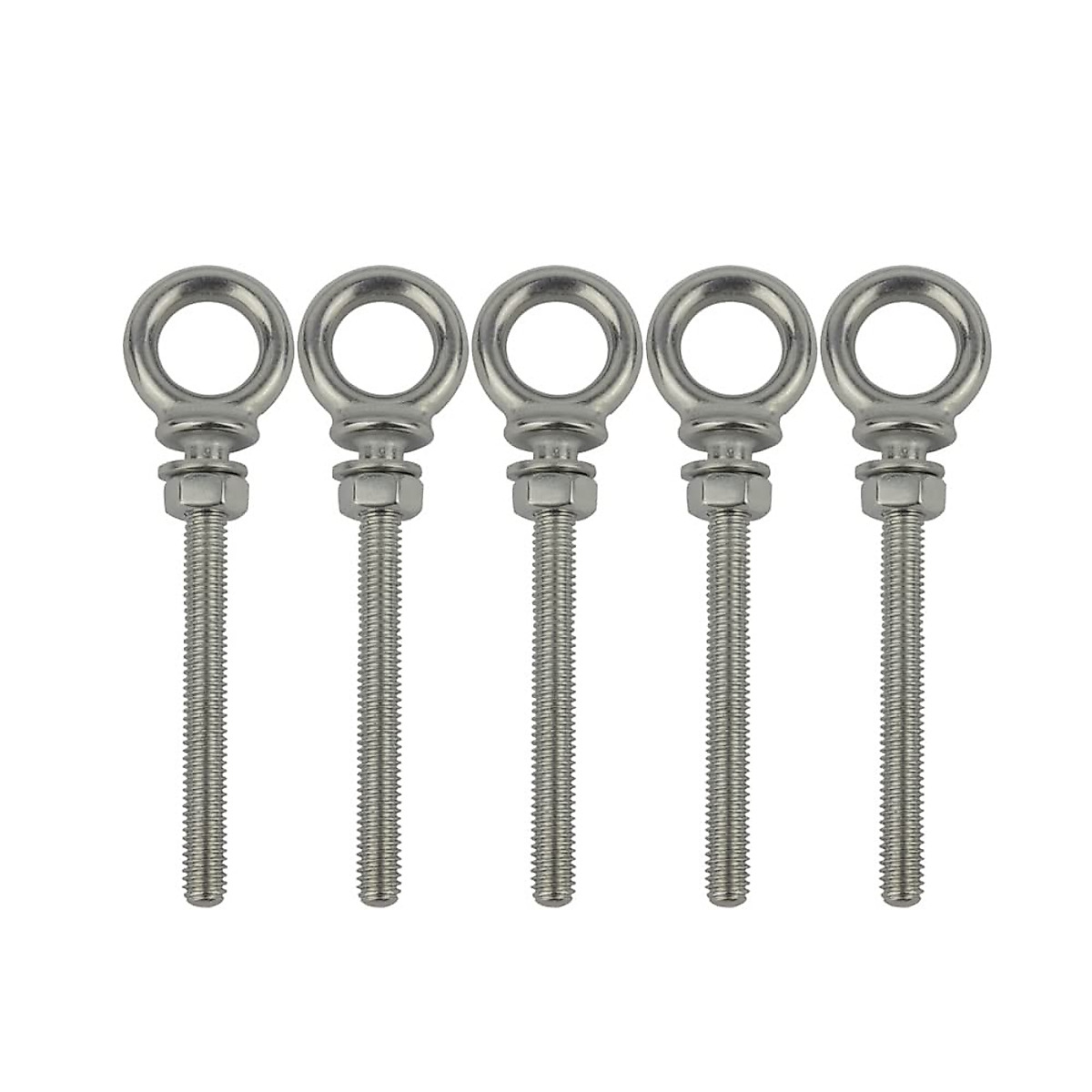 Ayunwei 5 Pcs 316 Stainless Steel Long Shoulder Eye Bolts Heavy Duty Threaded Eyebolts with Nuts (M6)