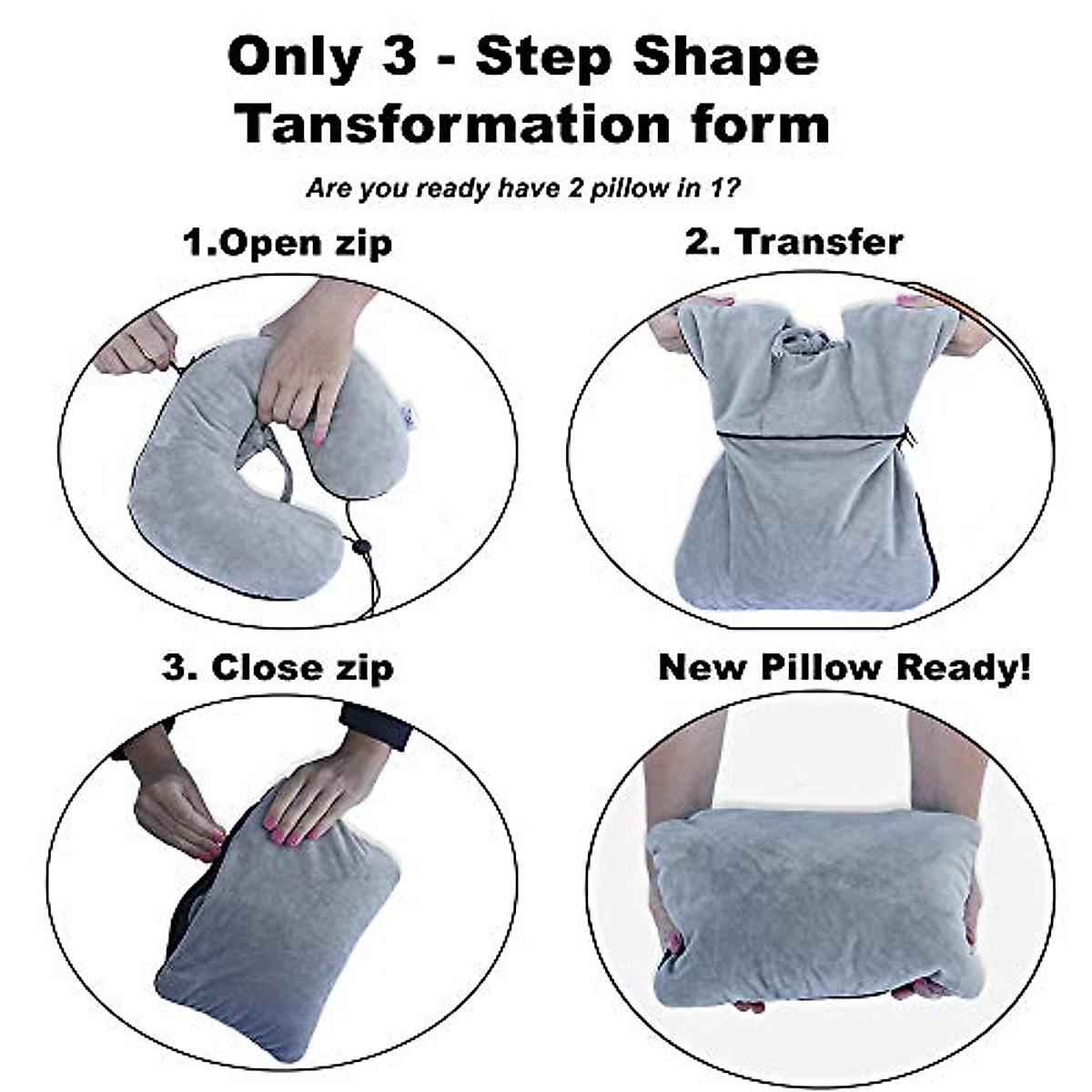 NICE COM SUPPLY Airplane Neck Travel Pillow, Ultimate Travel Pillow, for Car, Men, Women, Teens, Shape Transformation 2 &1 & Travel Backpack,, Super Soft Neck Support - Gray - Travel Gifts for Adults