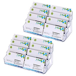 Hipiwe 2pcs 8 Pockets Acrylic Business Card Holder Stand Clear Desktop Countertop Acrylic Index Card Filling Display