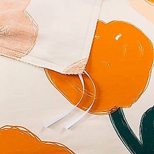 YuHeGuoJi Orange Floral Duvet Cover Queen Size 100% Cotton Botanical Flower Duvet Cover 3 Pcs Set 1 Cartoon Plant Patterned Duvet Cover with Zipper Ties 2 Pillowcases Cute Red Flower Bedding Set