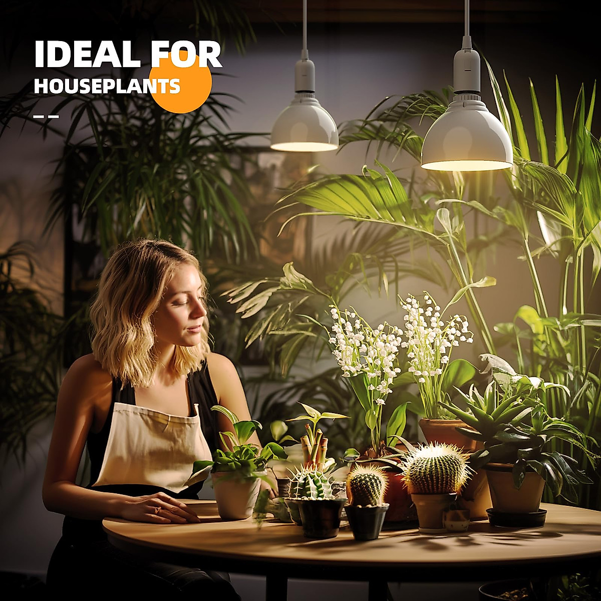 Barrina LED Grow Light Bulb, 50W Full Spectrum, with 16.4FT Power Cord, Hanging Grow Lights for Indoor Plants, Large Tall Plant, Garden, Flowers, Greenhouse, 2-Head