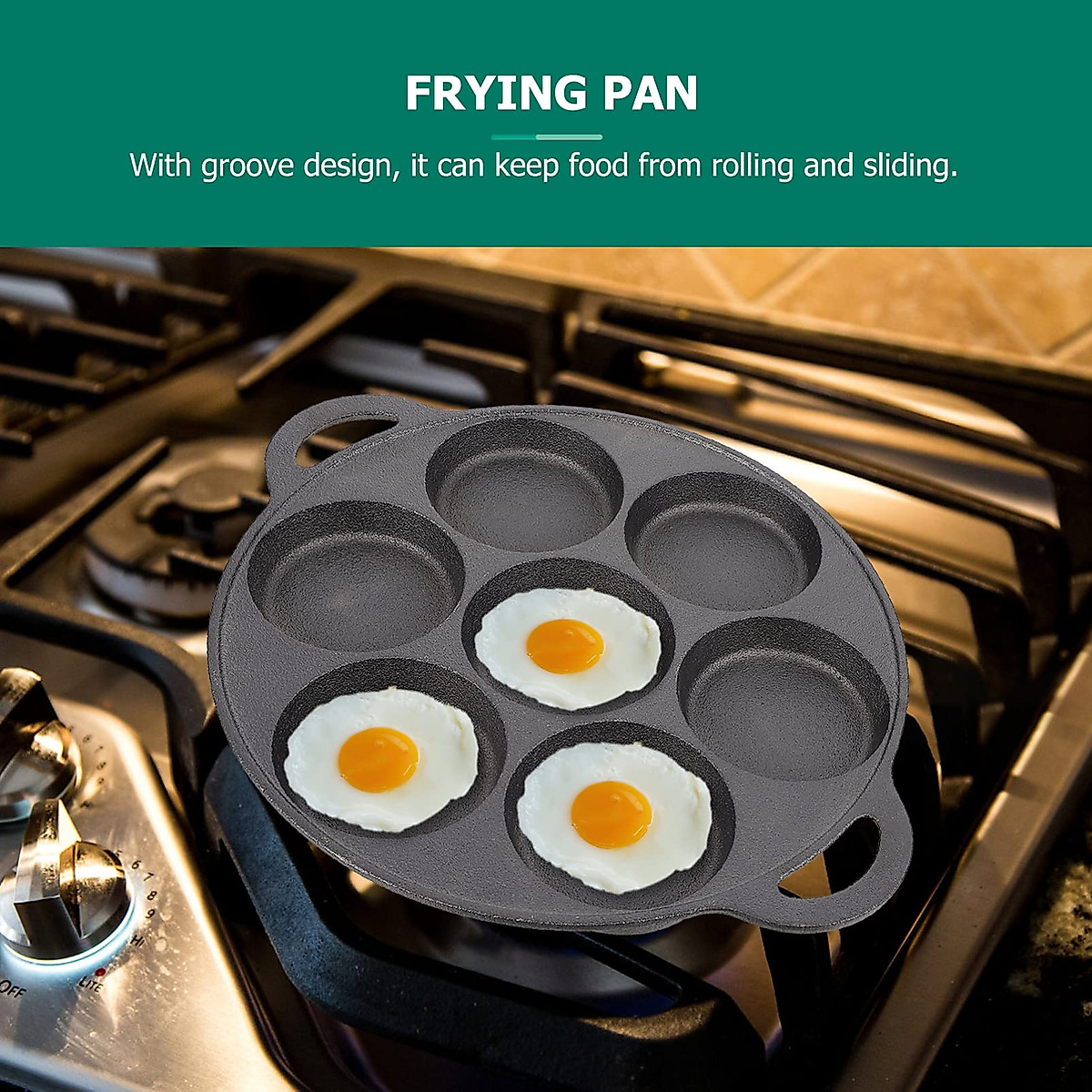 Cabilock 6 Cup Egg Frying Pan Non Stick Egg Burger Steak Pan Breakfast Skillet Cooker Multipurpose Pancake Pan Omelet Cooker Griddle