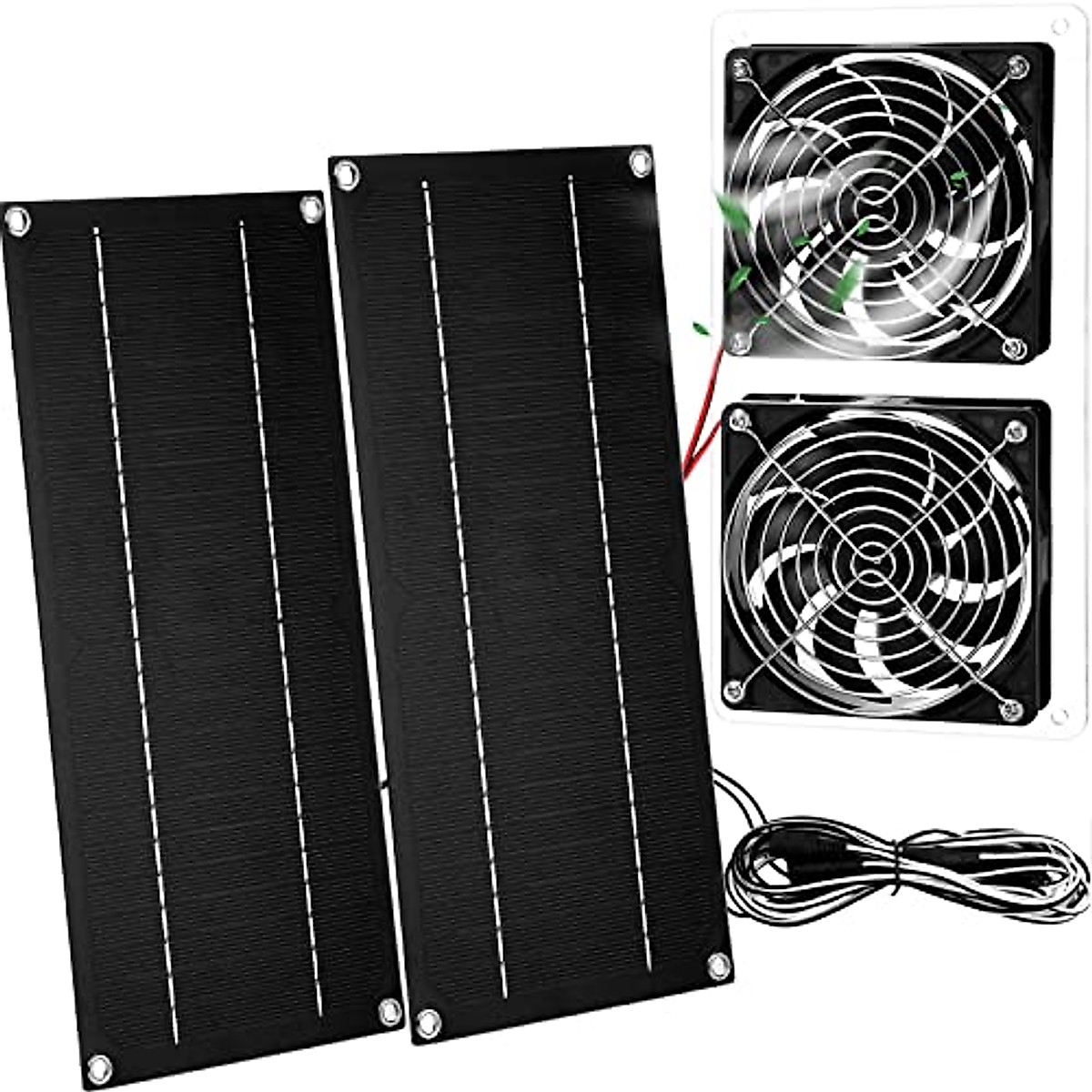 Solar Panel Fan Kit 10W 12V Solar Powered Dual Fan Waterproof Solar Exhaust Fan Outdoor Portable Solar Ventilation Fan Solar Attic Fan with Cable for Chicken Coop Greenhouse Shed Pet Houses Window