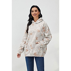 Womens Camo Hoodies Maple Leaf Print Oversized Sweatshirt Fleece Pullover Sweatshirts Long Sleeve with Pocket Fall Outfits