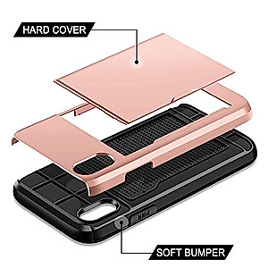 SAMONPOW iPhone X Case, iPhone 10 Case,Hybrid iPhone X Wallet Case Card Holder Shell Heavy Duty Protection Shockproof Anti Scratch Soft Rubber Bumper Cover Case for iPhone X 5.8 inch Rose Gold