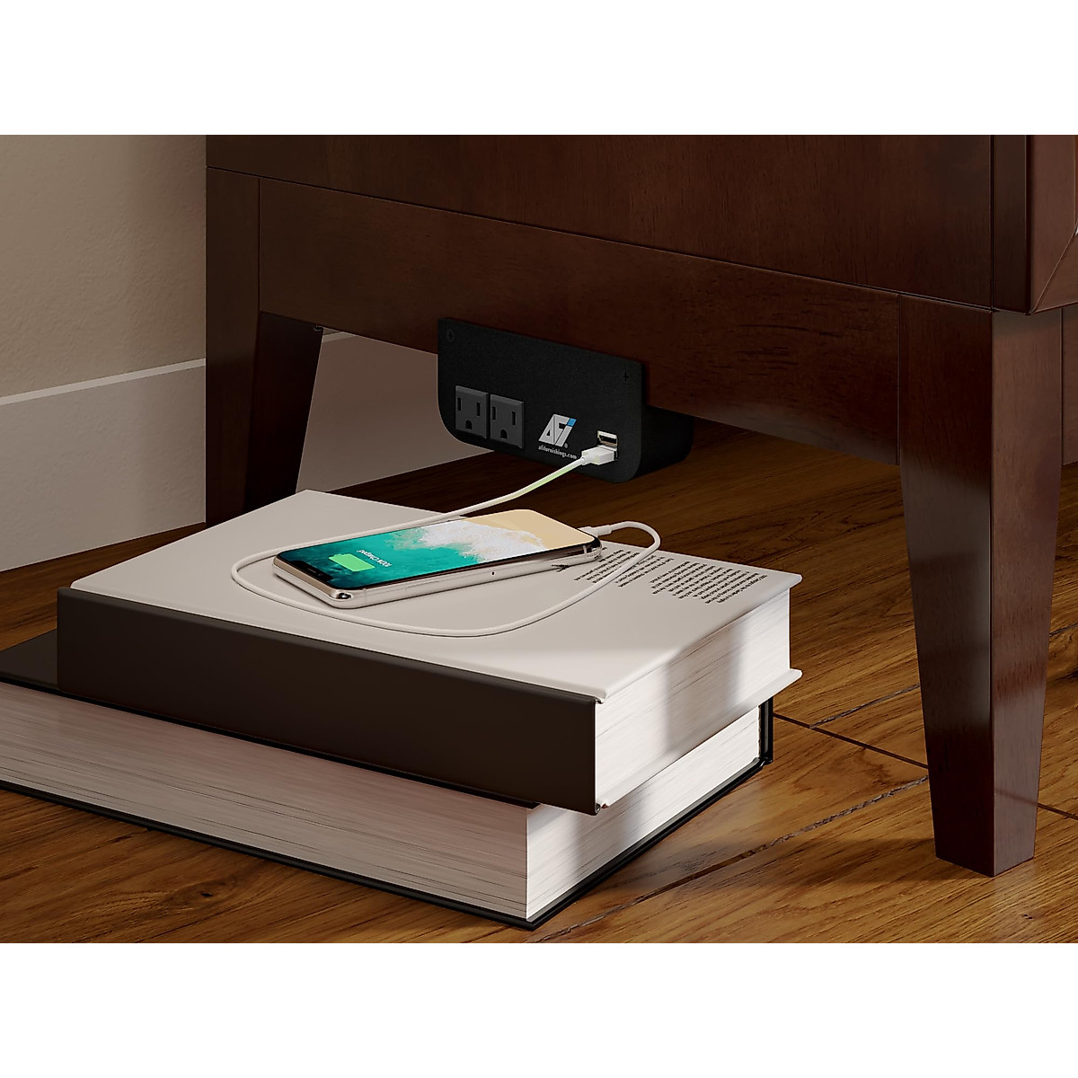 AFI, Sienna Full Murphy Bed Chest with Built-in Charger, Walnut